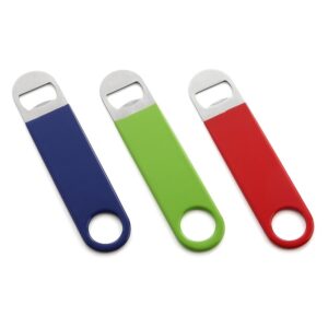 hqy 3 pack heavy duty stainless steel flat bottle opener, solid easy to use best bottle openers, 7 inches red, green, blue