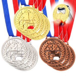 medal shaped flat bottle opener winner award metal wine beer opener gold silver copper medal olympic trophy opener with neck ribbon for bar bartender men kitchen restaurant party (9 pieces)