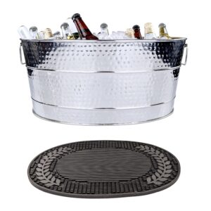 stainless steel beverage tub + insulated multi-functional bar mat for parties & events - wedding gifts, anniversary, wine nights (6-gallon)