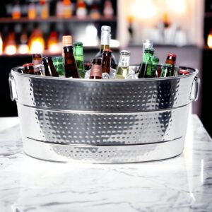 Stainless Steel Beverage Tub + Insulated Multi-Functional Bar Mat for Parties & Events - Wedding Gifts, Anniversary, Wine Nights (6-Gallon)