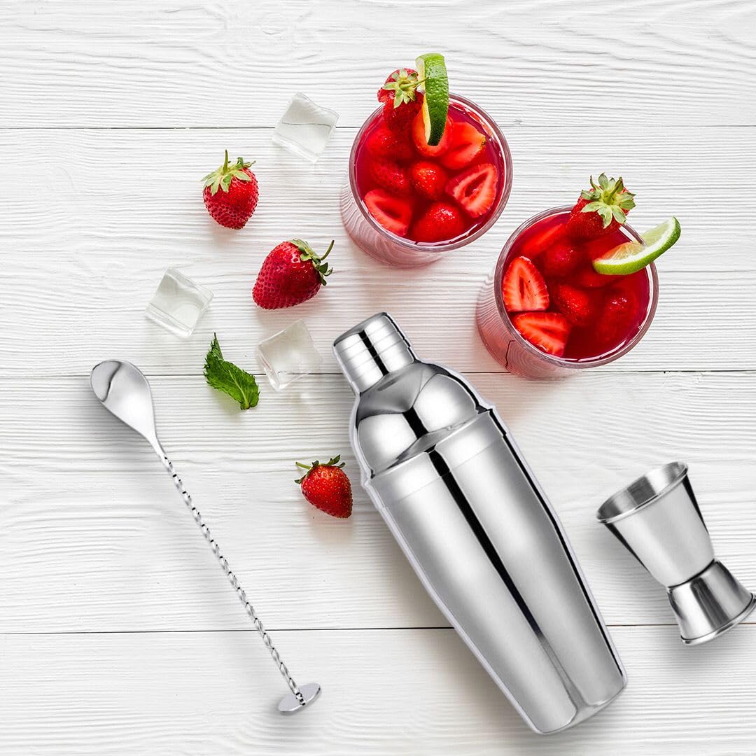 Cocktail Shaker Bar Set - Professional Margarita Mixer with Measuring Jigger & Mixing Spoon - Stainless Steel Bartender Strainer Martini Kit - 750ml / 25oz