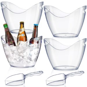 plastic clear ice bucket with ice scoops clear acrylic ice tub plastic wine bucket party beverage chiller bin parties ice bucket for wine champagne or beer (6 pieces, 4 liters)