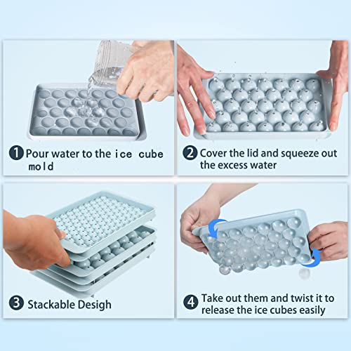 ZUJOE Ice Cube Tray, Ice Trays for Freezer With Lid and Bin Circle Ice Cube Mold Maker Round Ice Mold Cooling Cocktails, Whiskey, Tea, Coffee(3 Pack ice trays)