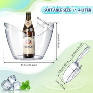 Plastic Clear Ice Bucket with Ice Scoops Clear Acrylic Ice Tub Plastic Wine Bucket Party Beverage Chiller Bin Parties Ice Bucket for Wine Champagne or Beer (6 Pieces, 4 Liters)