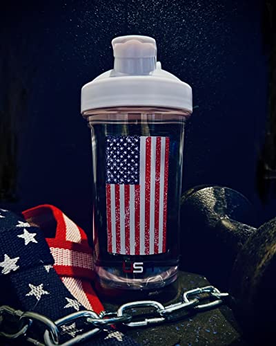 American Flag USA Shaker Bottle | 24 oz | Distressed Grunge Texture with Tri-colored USA Print || Made from Durable Tritan Plastic || Patriotic Protein Mixer