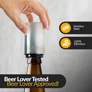 Magnetic Beer Bottle Opener By Setoris- Set of 3 Stainless Steel Automatic Pop Off Beer Opener- Durable Push Down Beer/Soda Bottle Opener For Quick & Easy Use- Cool Gadget Gift For Men, Dad, Husband