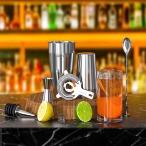 Cocktail Shaker, Martini Shaker, Drink Shaker, Cocktail Shaker Set 6 Piece, Boston Shaker, Bar Set, Cocktail Strainer, Bar Tools, Bartender Kit, Stainless Steel Double Measuring Jigger, Mixing Spoon