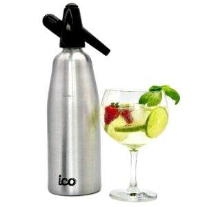 ico soda siphon, sparkling water maker, soda maker, carbonated water machine for fresh soda water, cocktails, hard seltzers, uses 8g c02 cartridges (not included), 1l/1 pint