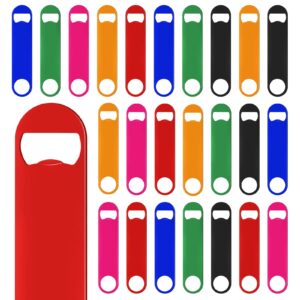 set of 24 stainless steel flat beer bottle opener bulk funny bartender bar keys heavy duty 7 inches beer openers for men women kitchen restaurant party supplies, orange, pink, red, blue, green, black