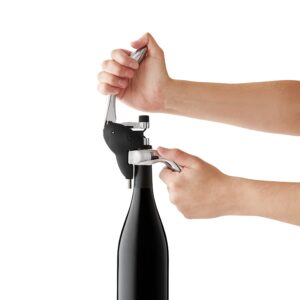 Houdini Corkscrew Wine Opener, Includes Foil Cutter and Extra Spiral, Black