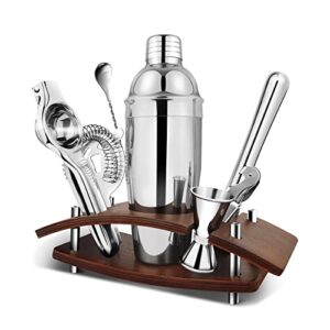 bartender kit,cocktail shaker set with bamboo stand,perfect home bartending kit and martini drink mixer set,bar tool for an awesome drink mixing experience, idea