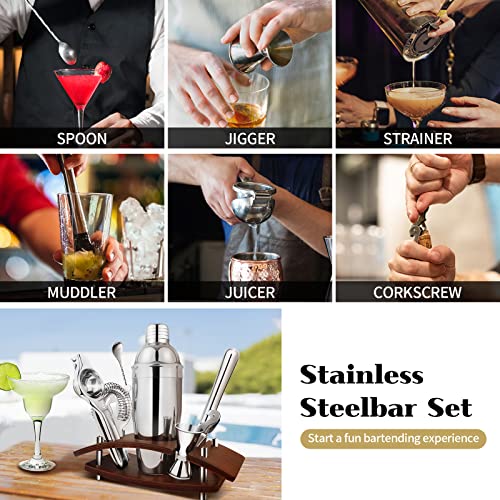 Bartender Kit,Cocktail Shaker Set with Bamboo Stand,Perfect Home Bartending Kit and Martini Drink Mixer Set,Bar Tool for an Awesome Drink Mixing Experience, Idea