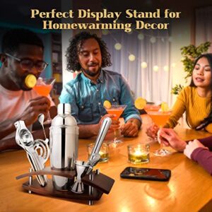 Bartender Kit,Cocktail Shaker Set with Bamboo Stand,Perfect Home Bartending Kit and Martini Drink Mixer Set,Bar Tool for an Awesome Drink Mixing Experience, Idea