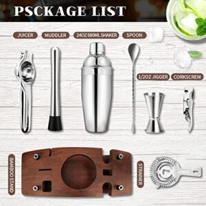 Bartender Kit,Cocktail Shaker Set with Bamboo Stand,Perfect Home Bartending Kit and Martini Drink Mixer Set,Bar Tool for an Awesome Drink Mixing Experience, Idea