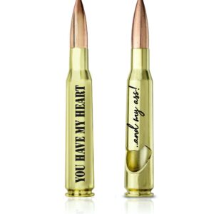 Funny Anniversary/Birthday Gifts for Boyfriend I Husband Birthday Gift - "You have my Heart and my As!" - 50 Cal Bottle Opener I Cute Couples Anniversary for Boyfriend from Girlfriend