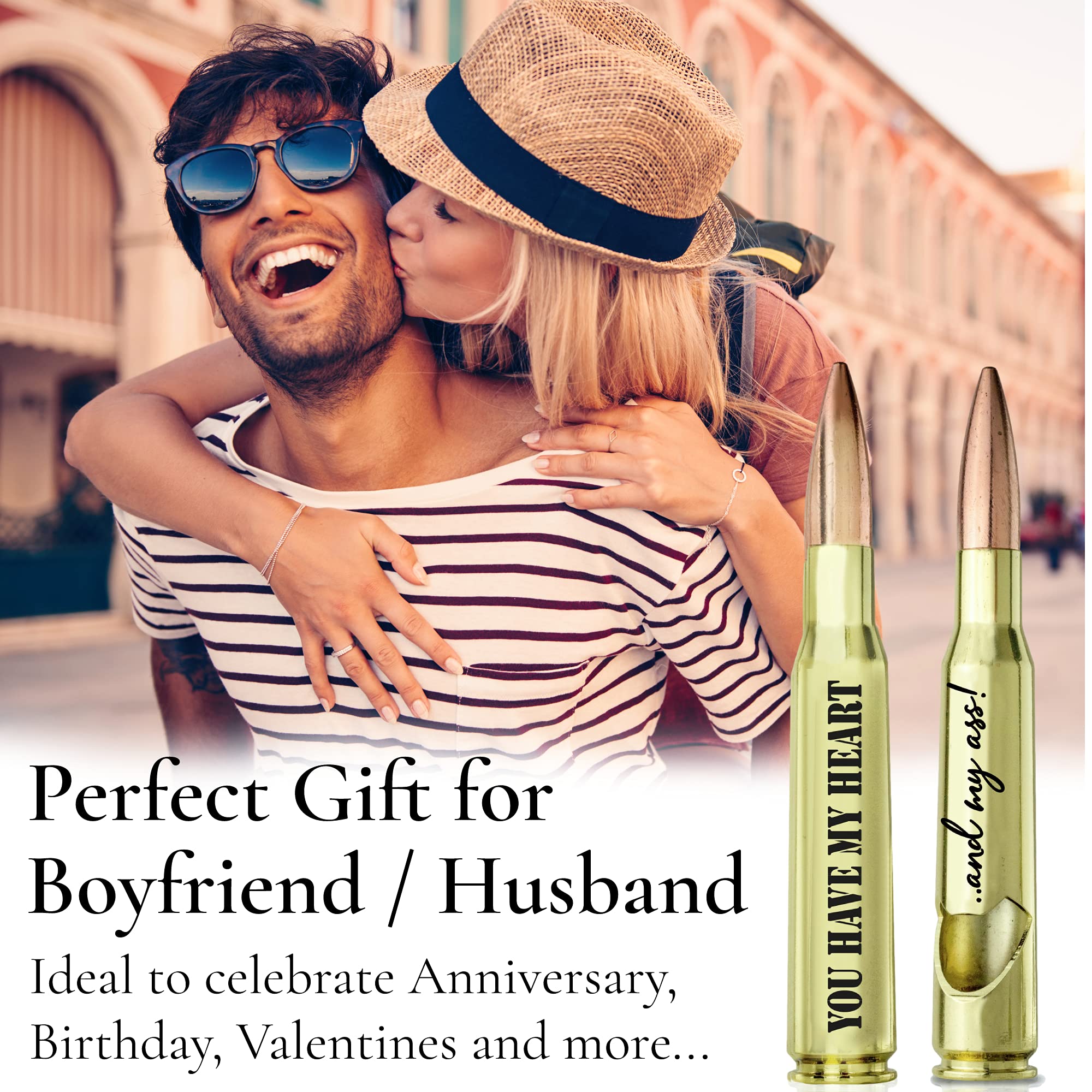 Funny Anniversary/Birthday Gifts for Boyfriend I Husband Birthday Gift - "You have my Heart and my As!" - 50 Cal Bottle Opener I Cute Couples Anniversary for Boyfriend from Girlfriend