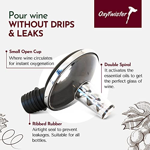 OxyTwister Wine Aerator Pourer Spout Professional Quality 2-in-1 Attaches to Any Wine Bottle for Improved Flavor, No-Drip Enhanced Bouquet Better Red Wine Aerator Christmas Men for Beverage serveware