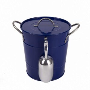 t586 blue 4l metal double walled ice bucket with lid and scoop