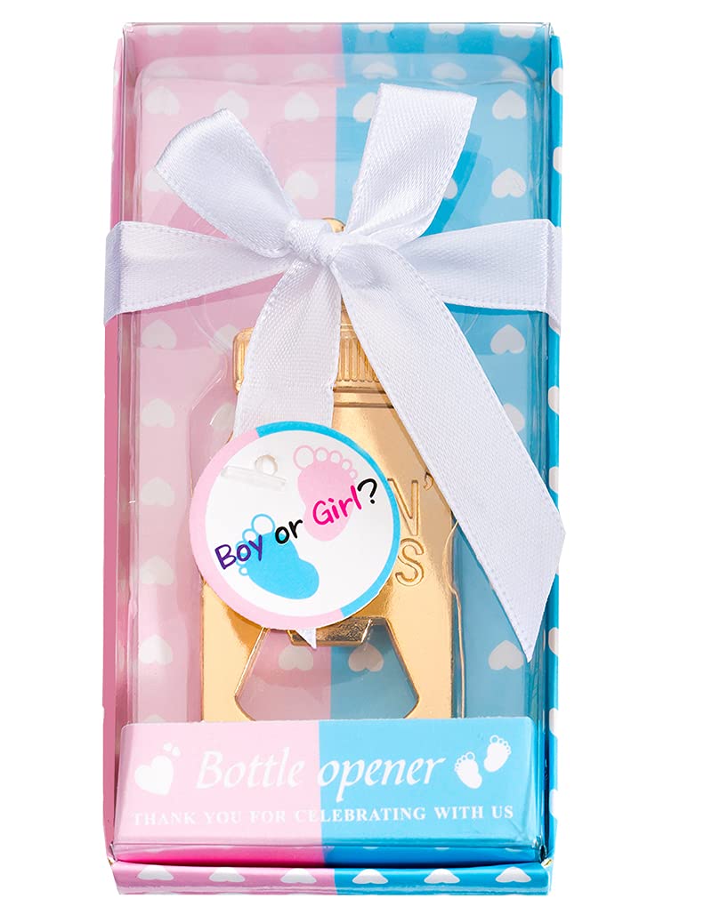 24Pack Baby Bottle Openers for Baby Shower Favors Gifts, Decorations Souvenirs, Poppin Bottles Openers with Gifts Box used for Guests Gender Reveal Party Favors (24, Blue and Pink)