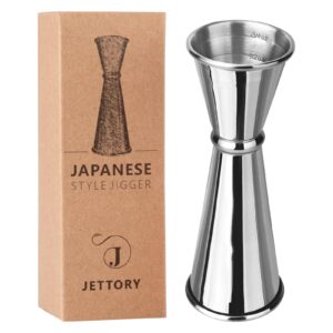 jettory jigger - japanese jigger 2oz 1oz with measurements inside - cocktail jigger - 304 food grade stainless steel jigger for bartending - bar measuring jigger