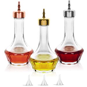 linall bitters bottle set of 3 - 1.7oz/50ml dasher bottles with stainless steel gold rose gold and matte black dasher top professional bar tool for making craft home bar and restaurant