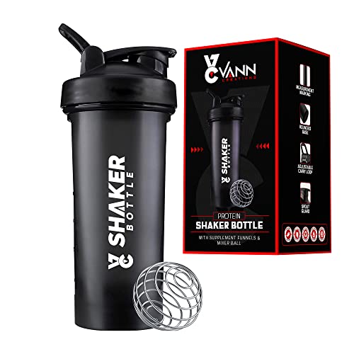 VANN CREATIONS Shaker Bottle 32 Ounce - Blender Shakers for Protein Mixes - Perfect Protein Shaker Cup for Cocktails Smoothies Gym Water Bottle for Protein Shake Cup, Black