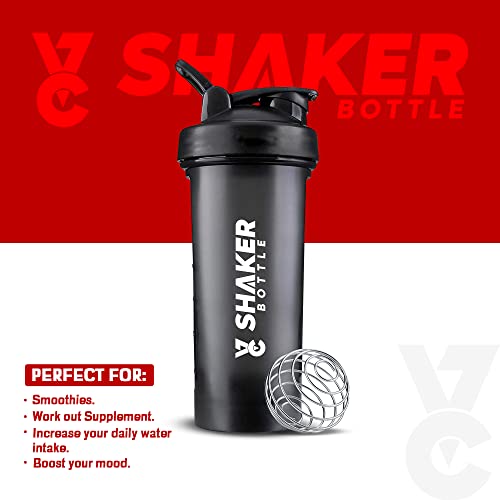 VANN CREATIONS Shaker Bottle 32 Ounce - Blender Shakers for Protein Mixes - Perfect Protein Shaker Cup for Cocktails Smoothies Gym Water Bottle for Protein Shake Cup, Black