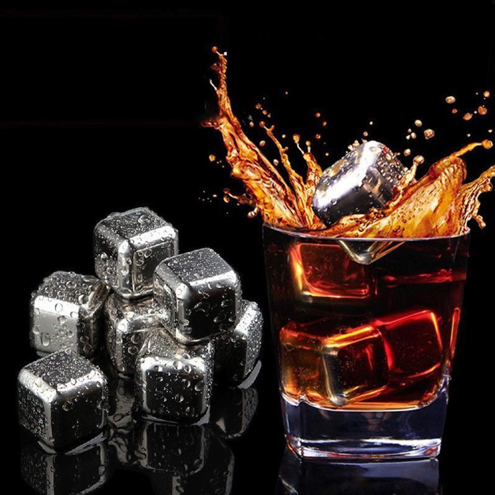 Whiskey Stones Gift Set with 8 Stainless Steel Ice Cubes, Reusable Stainless Steel Chilling Rocks & Tongs, Gift Box Packaging Gift for Men