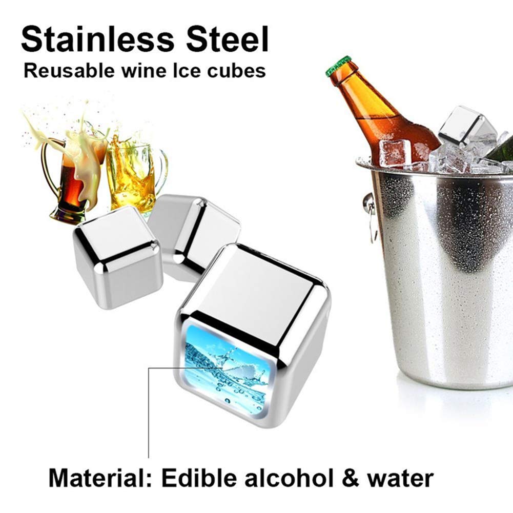 Whiskey Stones Gift Set with 8 Stainless Steel Ice Cubes, Reusable Stainless Steel Chilling Rocks & Tongs, Gift Box Packaging Gift for Men