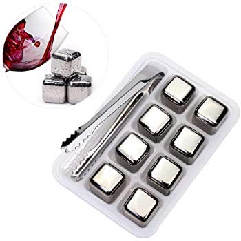 Whiskey Stones Gift Set with 8 Stainless Steel Ice Cubes, Reusable Stainless Steel Chilling Rocks & Tongs, Gift Box Packaging Gift for Men