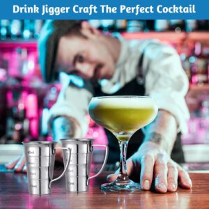 Zeyune 2 Pieces 2 Oz Stepped Jiggers with Handle Stainless Steel Cocktail Jiggers Drink Measuring Jigger Stepped Measuring Tool for Bartenders Bar Drink Jiggers and Pourers