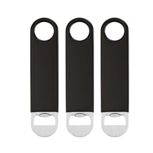 qll 3 pack 7" speed openers, heavy duty stainless steel flat beer bottle opener, black rubber coated bottle opener bartender