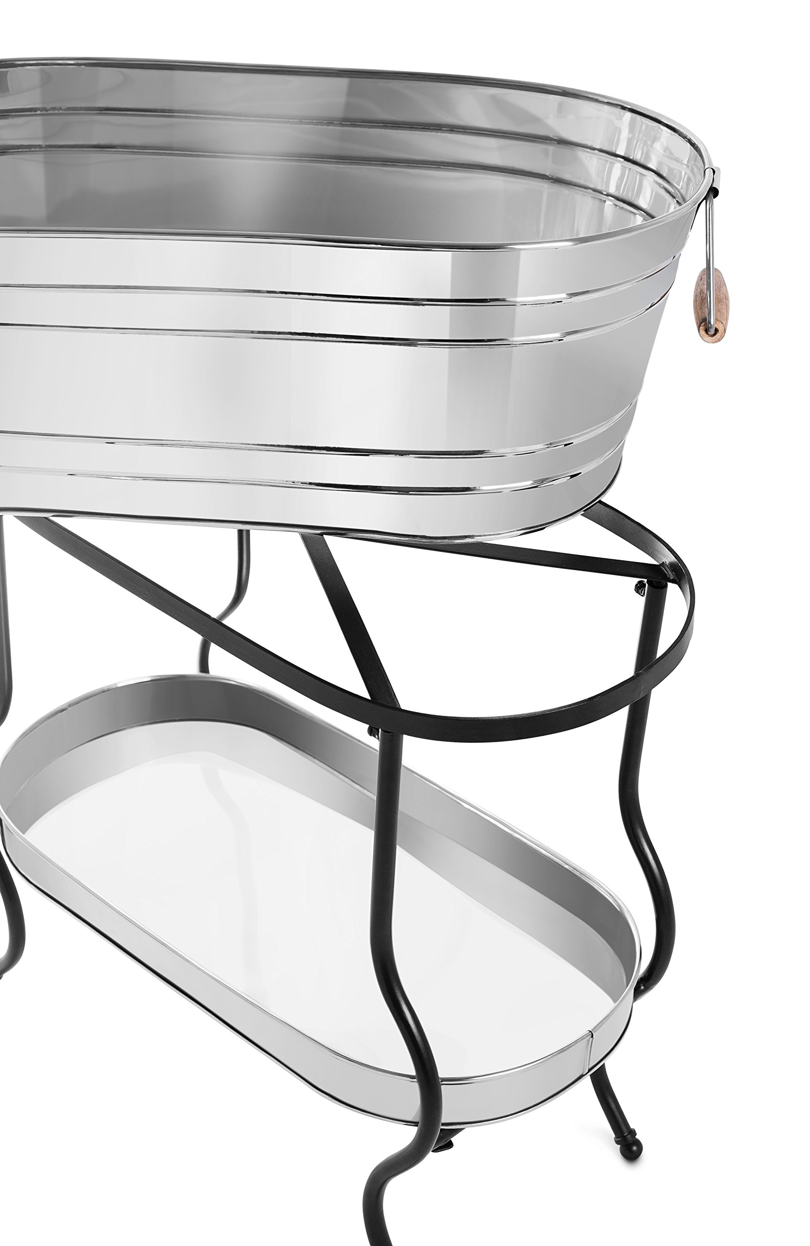 BIRDROCK HOME Stainless Steel Beverage Tub with Stand - Bottom Tray - Ice Bucket - Party Drink Holder - Wooden Handles - Outdoor or Indoor Use - Free Standing