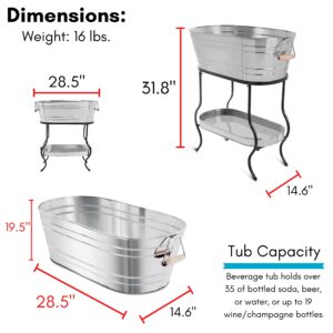 BIRDROCK HOME Stainless Steel Beverage Tub with Stand - Bottom Tray - Ice Bucket - Party Drink Holder - Wooden Handles - Outdoor or Indoor Use - Free Standing