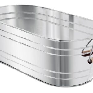 BIRDROCK HOME Stainless Steel Beverage Tub with Stand - Bottom Tray - Ice Bucket - Party Drink Holder - Wooden Handles - Outdoor or Indoor Use - Free Standing