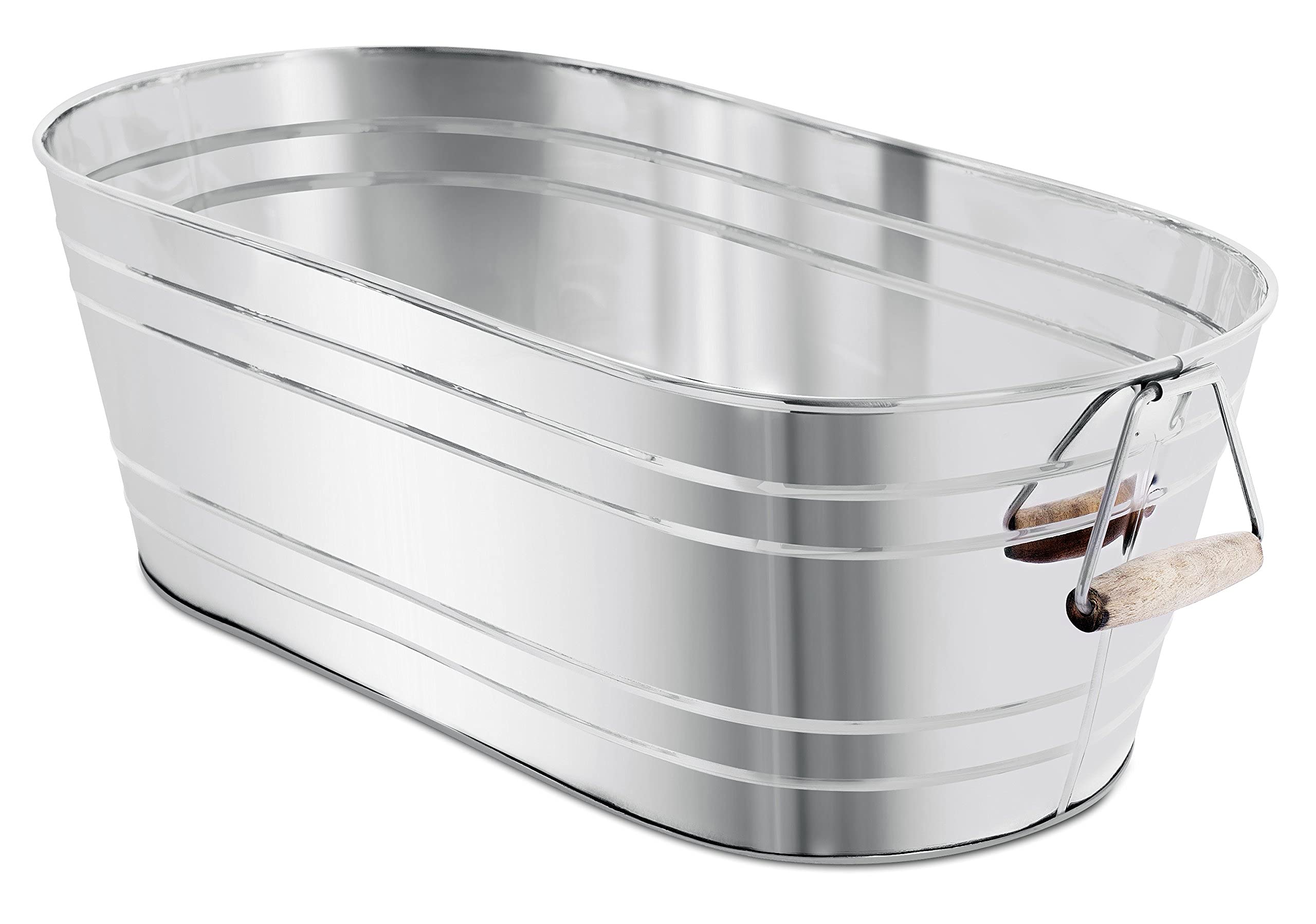 BIRDROCK HOME Stainless Steel Beverage Tub with Stand - Bottom Tray - Ice Bucket - Party Drink Holder - Wooden Handles - Outdoor or Indoor Use - Free Standing