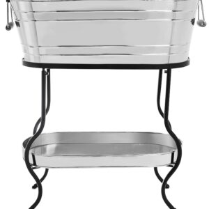 BIRDROCK HOME Stainless Steel Beverage Tub with Stand - Bottom Tray - Ice Bucket - Party Drink Holder - Wooden Handles - Outdoor or Indoor Use - Free Standing