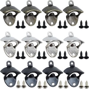 tihood 12pcs wall mounted bottle opener vintage beer bottle opener suitable for bars ktv hotels homes（green bronze, silver, black）