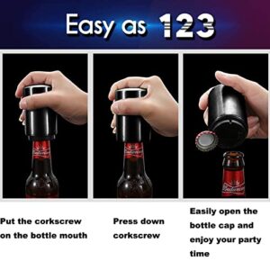 YUDANSI Push Down Bottle Opener, Automatic Beer Bottle Openers, Stainless Steel Instant-no-Cap Mover, Funny Kitchen Gadgets, Beer Accessories, Easter Gifts for Him, Magnetic Corkscrew