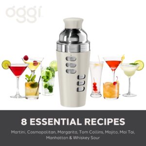 OGGI Dial A Drink Cocktail Shaker-23oz Stainless Steel Shaker, 8 Recipes, Stainless Steel Lid has Built In Strainer, Ideal Cocktail Mixer, Martini Shaker, Margarita Shaker & More, Stainless