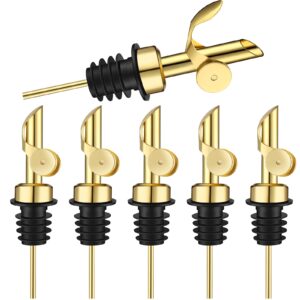 6 pcs weighted stainless steel liquor bottle pourers auto flip olive oil dispenser spout balsamic alcohol pourer spouts (gold)