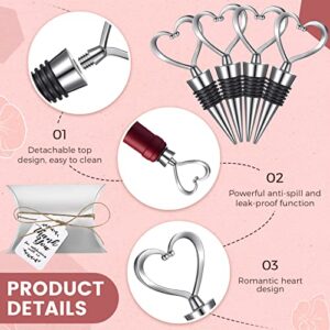 50 Pcs Wine Stoppers Heart Shaped Wedding Favors for Guests Silver Love Heart Bottle Stopper for Champagne Beer with Thank You Labels Candy Gift Box