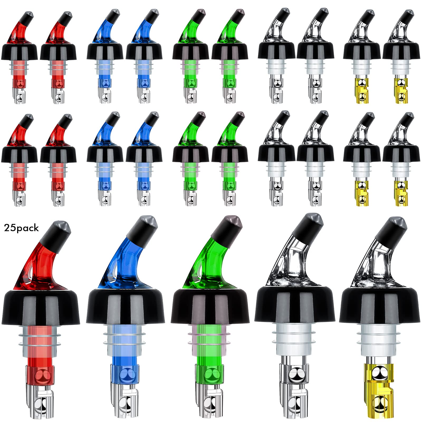 SuproBarware Automatic Measured Bottle Pourer Liquor Bottle Pourer Quick Shot Dispenser 1oz Liquor Pour Spout for Alcohol,Wine,Spirits, Home Bar Kitchen Tools 25 Pack