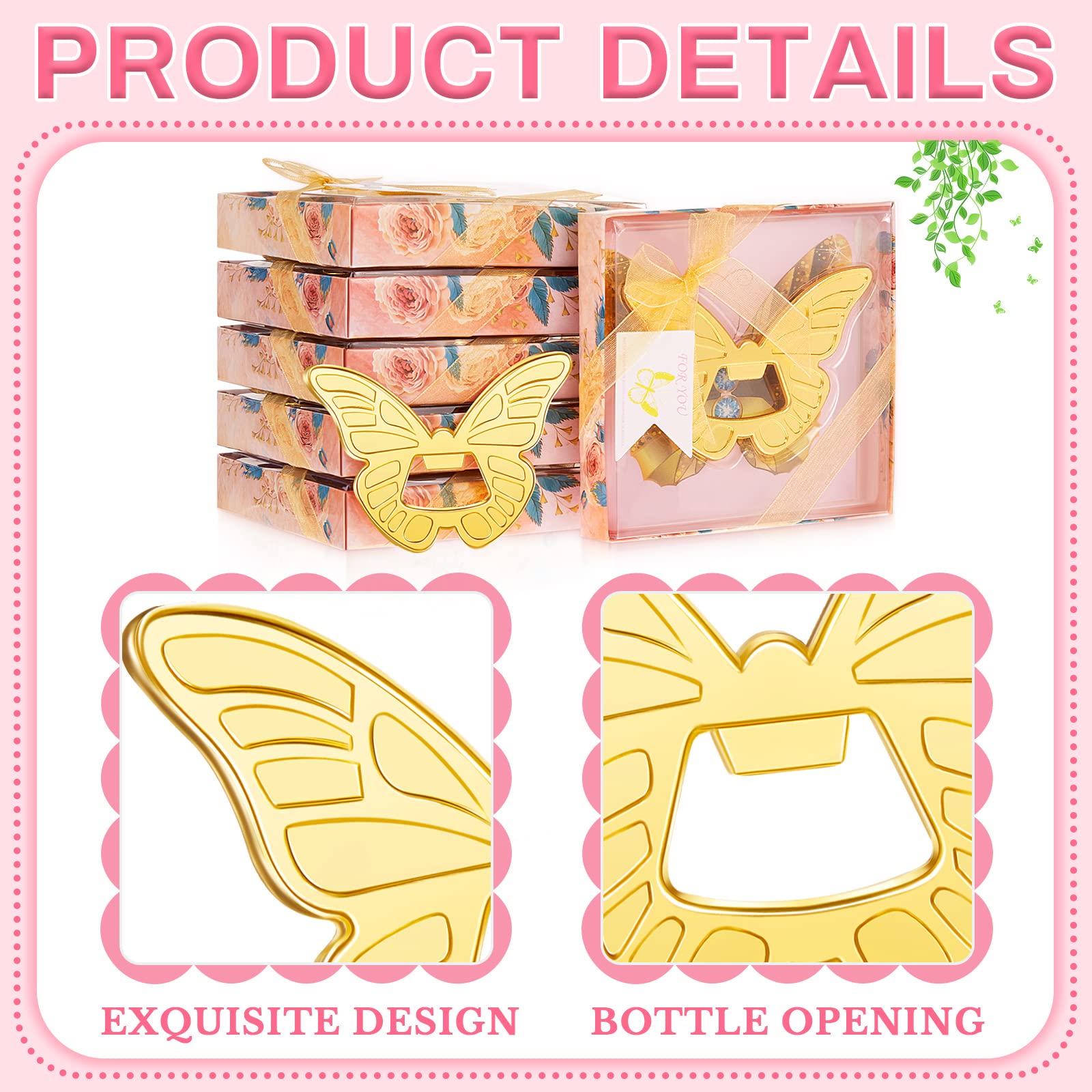 36 Packs Butterfly Bottle Opener Favors Bottle Opener Party Favors with Packaging Box for Wedding Bridal Shower Baby Shower Gifts Souvenirs Party Favor Supplies for Guests