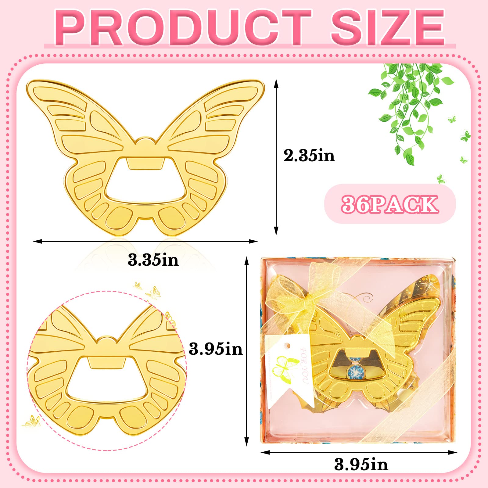 36 Packs Butterfly Bottle Opener Favors Bottle Opener Party Favors with Packaging Box for Wedding Bridal Shower Baby Shower Gifts Souvenirs Party Favor Supplies for Guests