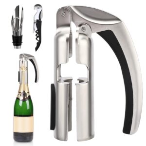 champagne opener,3pcs bar home appliance champagne bottle opener sparkling wine cork puller,bar jar cork puller champagne corkscrew kitchen sparkling wine bottle opener(silver)