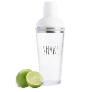 rae dunn glass cocktail shaker - martini shaker for drinks - 23 oz capacity glass margarita shaker for at home bar, entertaining and parties (white)