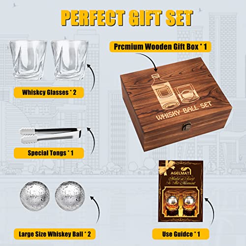 Gifts for Men Dad Husband Christmas, Whiskey Stones Set Whiskey Glasses Set of 2 Large XL Stainless Steel Balls Unique Anniversary Drinking Gift Set Bourbon Gift for Him Uncle Grandpa Boyfriends