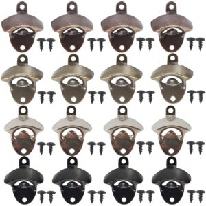 royhoo 16pcs wall mounted bottle opener vintage beer opener with mounting screws set for beer cap coke bottle wine soda open and kitchen cafe bars(4 colors)