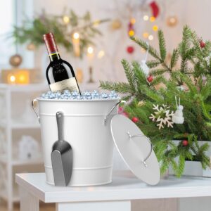 LF Likefair Double Wall Ice Bucket with Lid and Spade,4.2Quart/4Liter Galvanized Ice Buckets for Beer,Ice,Wine,Champagne,Parties,Outdoor,Picnic,Bar (Cream White)